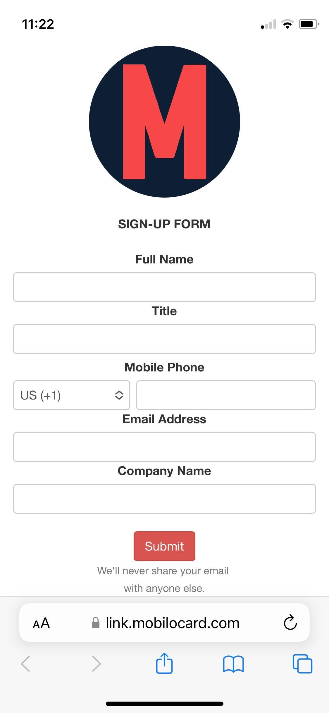 Mobilo | Support articles - Card shows a 'SIGN-UP FORM'